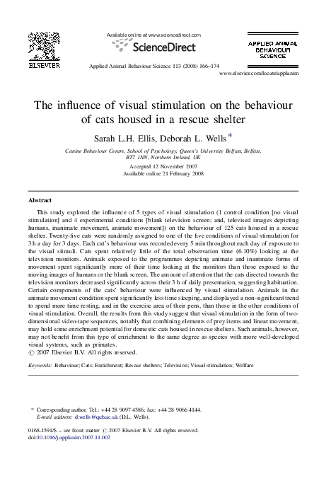 (PDF) The influence of visual stimulation on the behaviour of cats ...