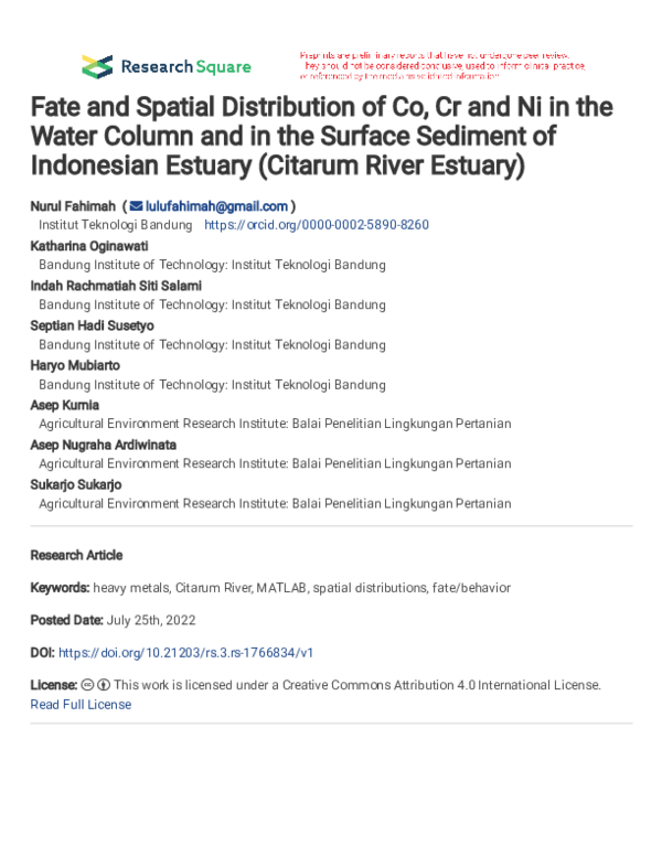 (PDF) Fate and Spatial Distribution of Co, Cr and Ni in the Water ...