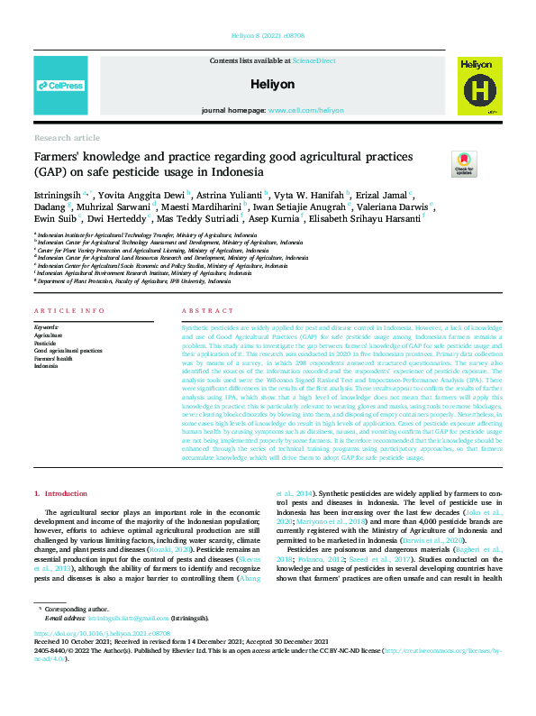 (PDF) Farmers' knowledge and practice regarding good agricultural practices (GAP) on safe ...