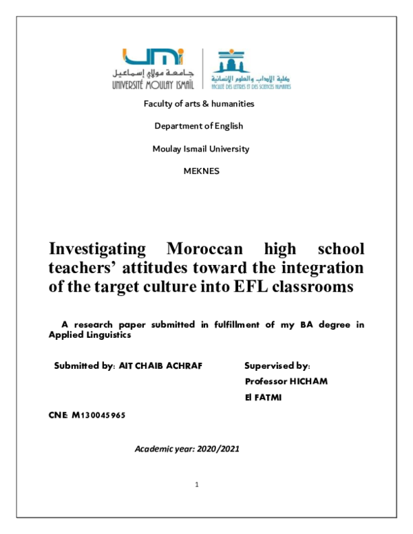 (PDF) Investigating Moroccan high school teachers' attitudes toward the integration of the ...