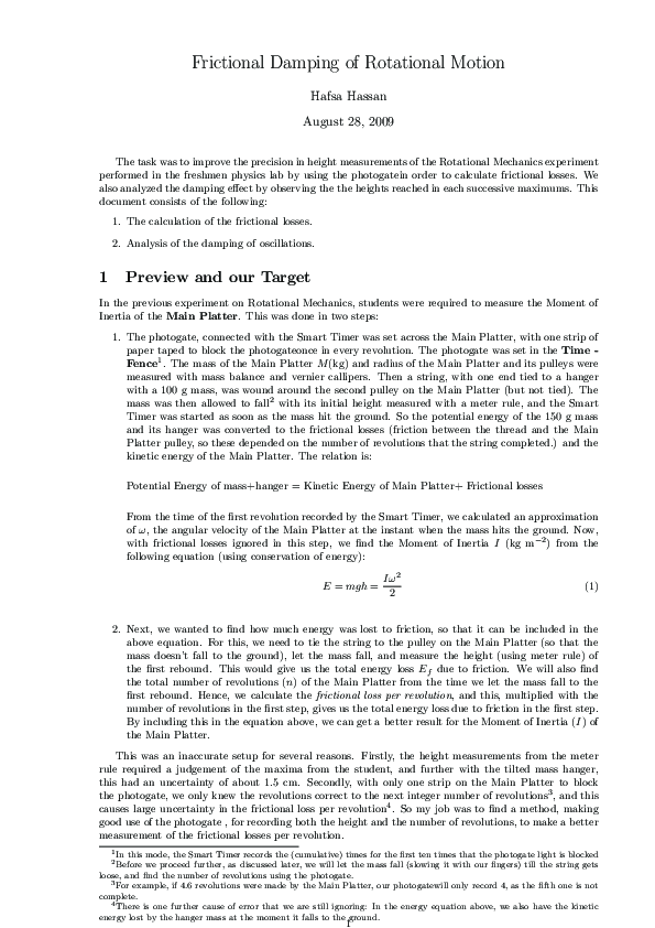 (PDF) Frictional Damping of Rotational Motion