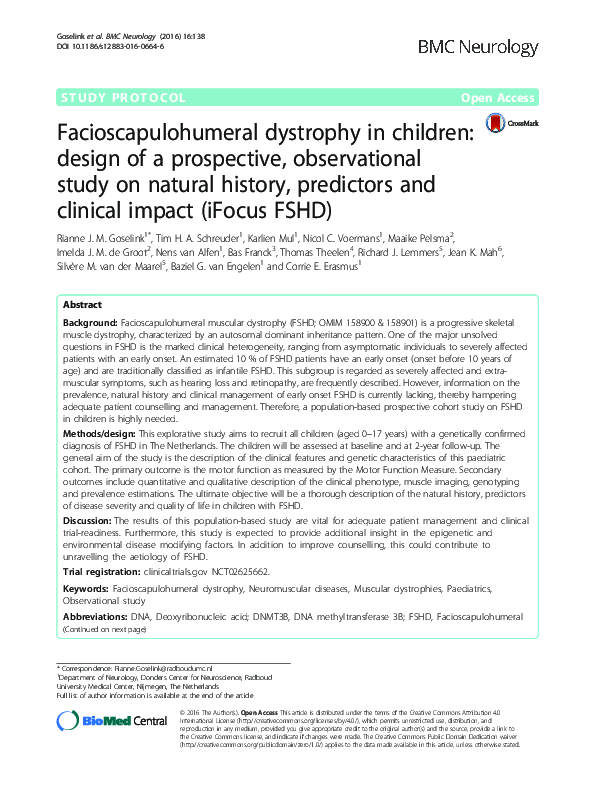 (PDF) Facioscapulohumeral dystrophy in children: design of a ...
