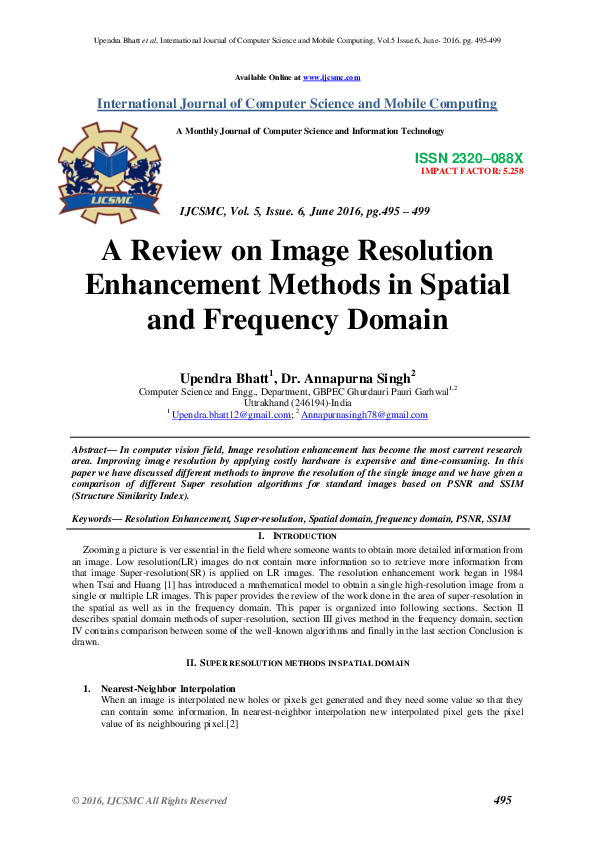 (PDF) A Review on Image Resolution Enhancement Methods in Spatial and Frequency Domain