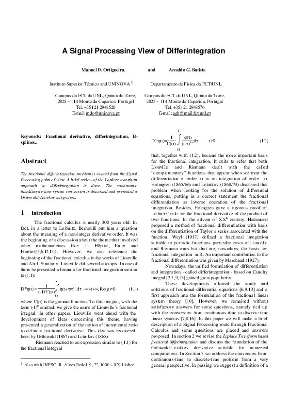 (PDF) A signal processing view of differintegration