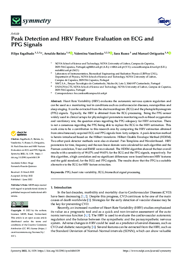 (PDF) Peak Detection and HRV Feature Evaluation on ECG and PPG Signals