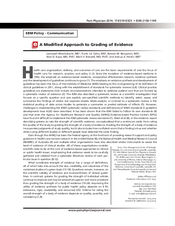 (PDF) A Modified Approach to Grading of Evidence