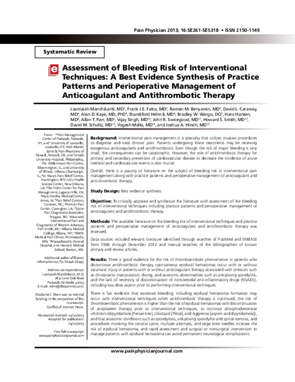 (PDF) Assessment of Bleeding Risk of Interventional Techniques: A Best ...