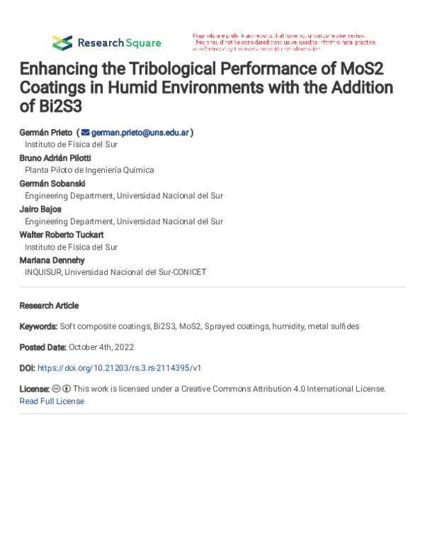 (PDF) Enhancing the Tribological Performance of MoS2 Coatings in Humid Environments with the ...