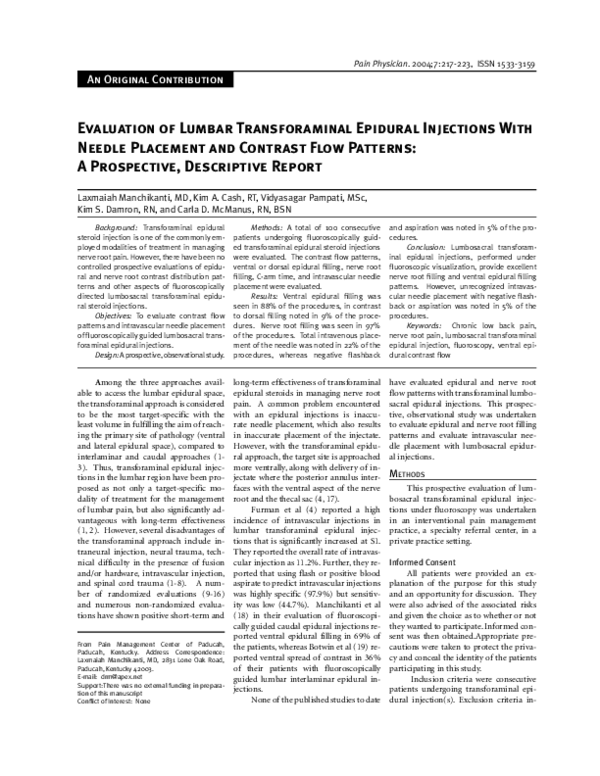 (PDF) Evaluation of Lumbar Transforaminal Epidural Injections With ...