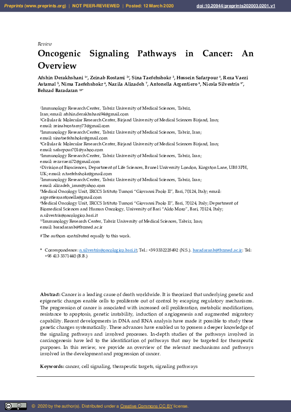 Oncogenic Signaling Pathways in Cancer: An Overview