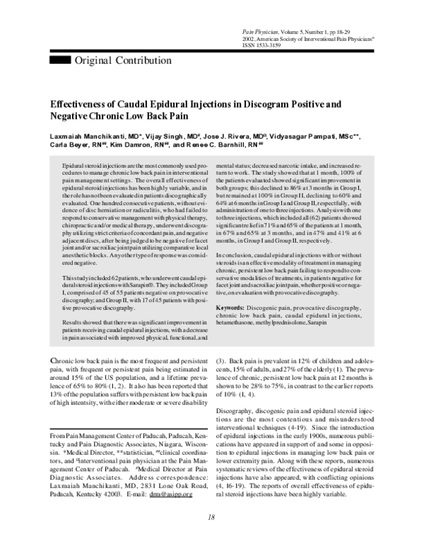 (PDF) Effectiveness of Caudal Epidural Injections in Discogram Positive ...