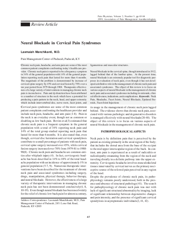 (PDF) Neural Blockade in Cervical Pain Syndromes