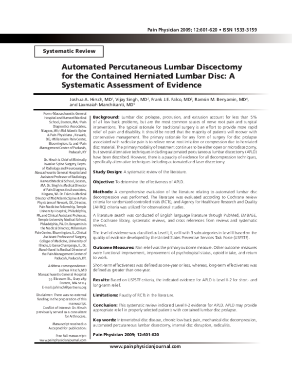 (PDF) Automated Percutaneous Lumbar Discectomy for the Contained ...