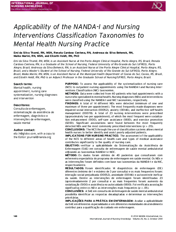(PDF) Applicability of the NANDA-I and Nursing Interventions ...