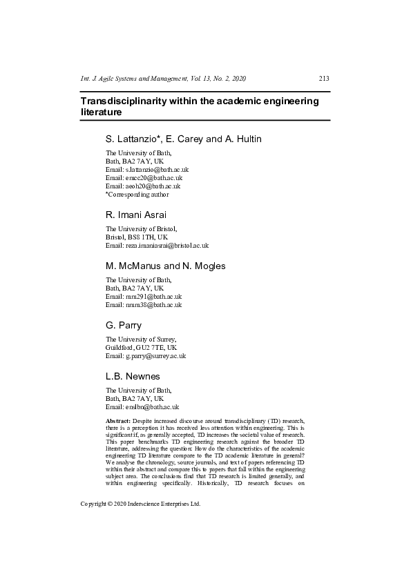 (PDF) Exploring Transdisciplinarity in Engineering