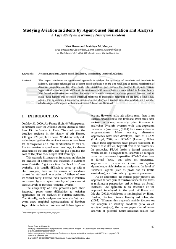(PDF) Studying Aviation Incidents by Agent-based Simulation and Analysis - A Case Study on a ...