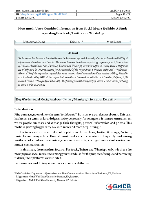 (PDF) How much Users Consider Information from Social Media Reliable: A ...