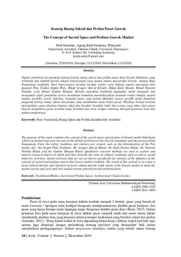 (PDF) Konsep Ruang Sakral dan Profan Pasar Gawok