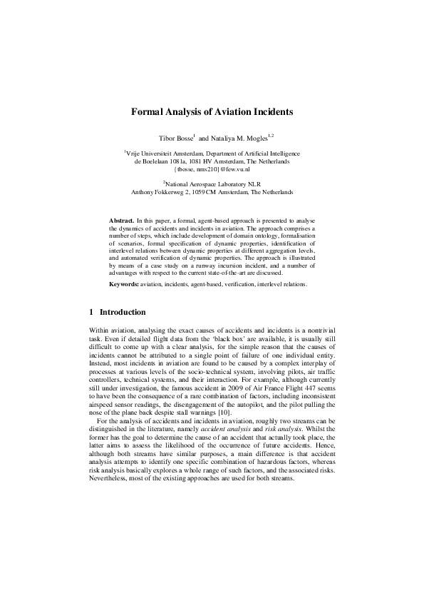 (PDF) Formal Analysis of Aviation Incidents