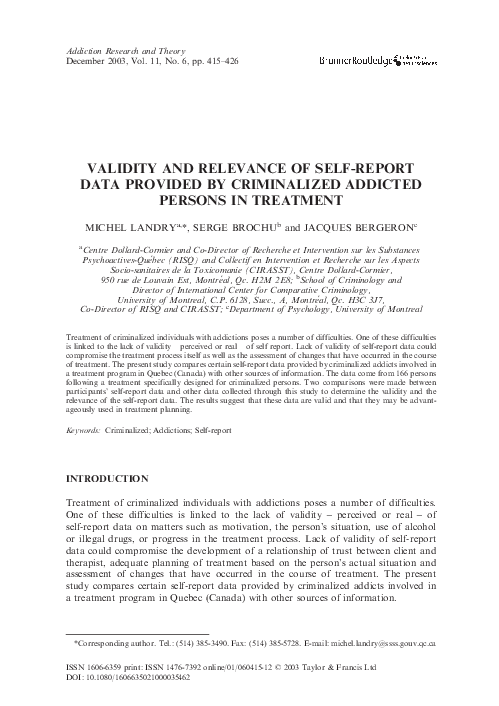 (PDF) Validity and relevance of self-report data provided by ...