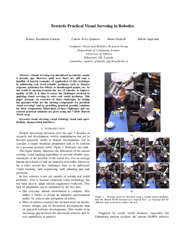 (PDF) Towards Practical Visual Servoing in Robotics