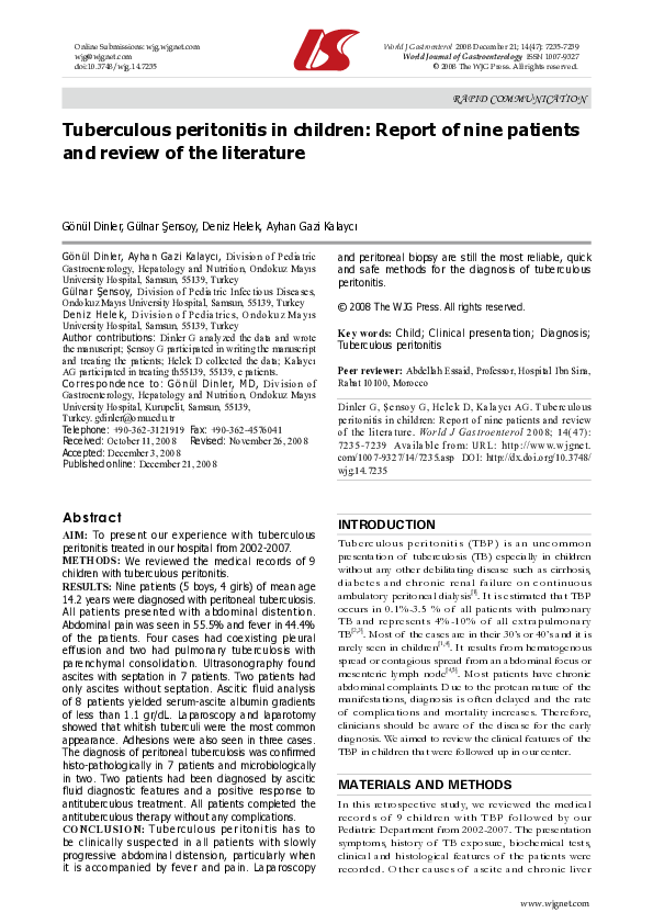 (PDF) Tuberculous Peritonitis in Children: Report of Two Cases and ...