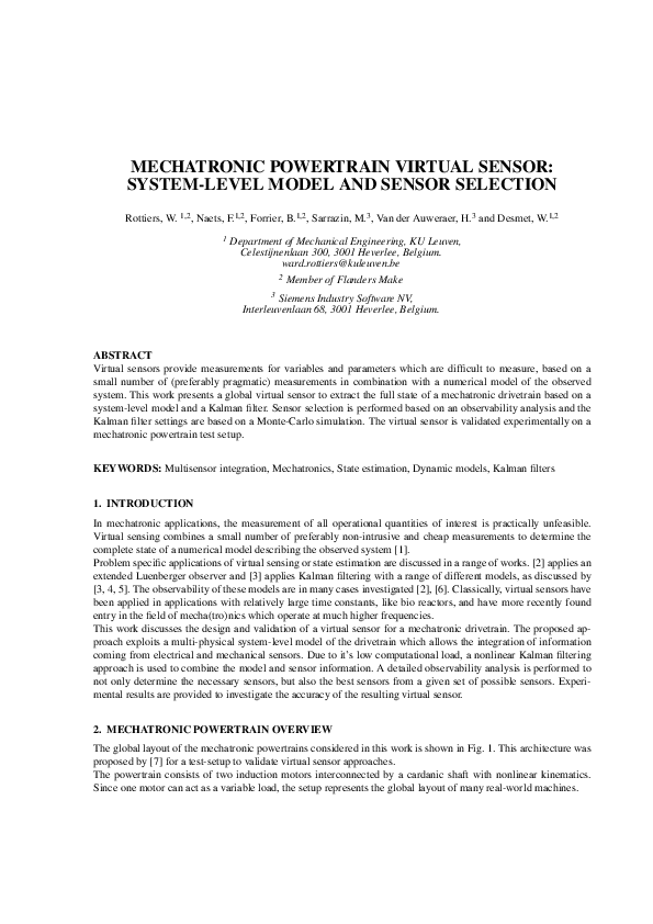 (PDF) Mechatronic powertrain virtual sensor: system-level model and sensor selection
