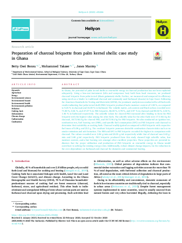 (PDF) Preparation of charcoal briquette from palm kernel shells: case ...