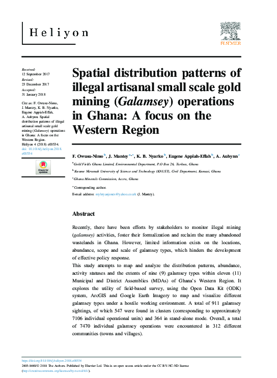 (PDF) Spatial distribution patterns of illegal artisanal small scale gold mining (Galamsey ...