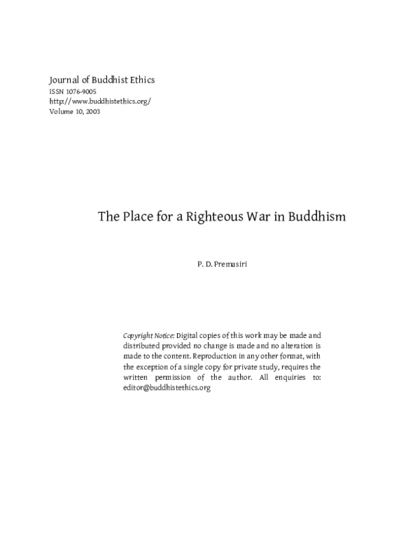 (PDF) The Place for a Righteous War in Buddhism