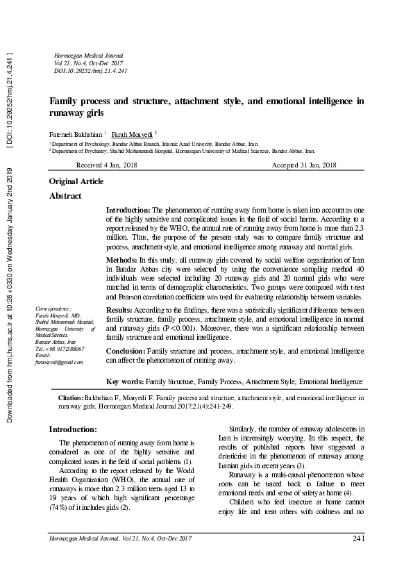 (PDF) Family process and structure, attachment style, and emotional ...