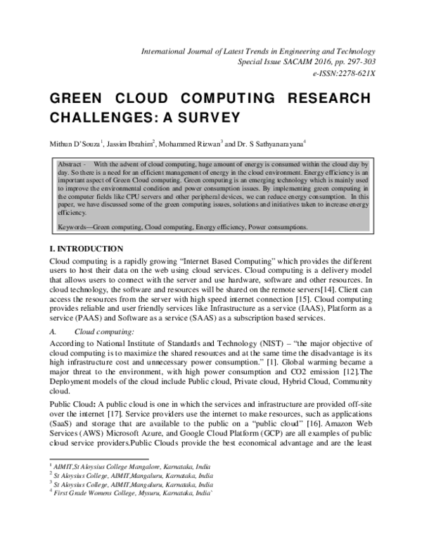 (PDF) Green Cloud Computing Research Challenges: A Survey