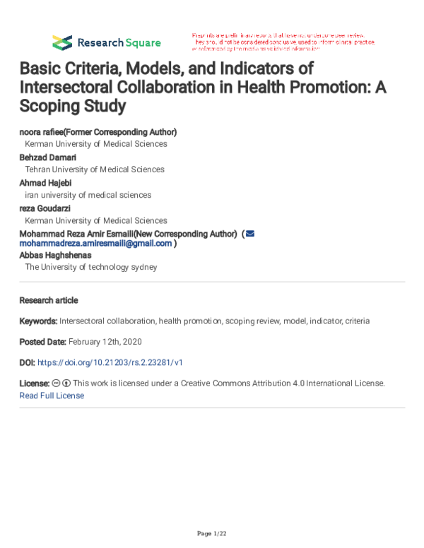 (PDF) Basic Criteria, Models, and Indicators of Intersectoral ...