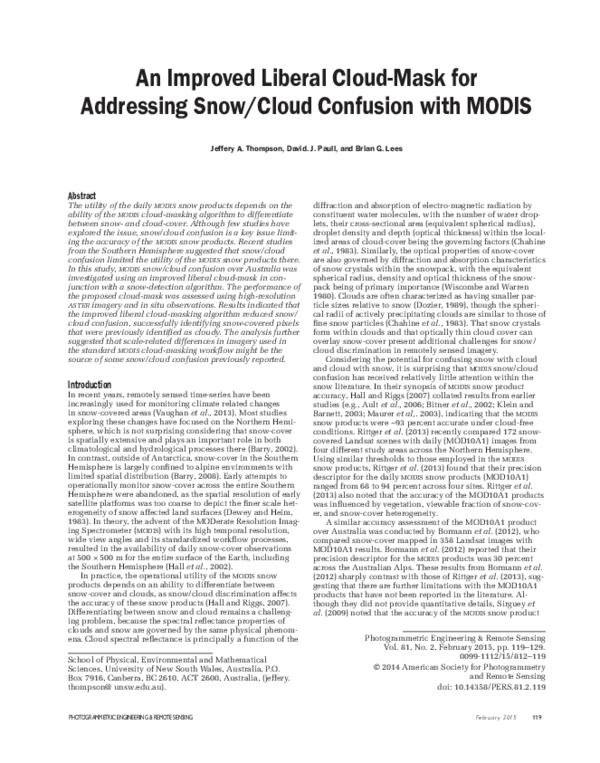 (PDF) An Improved Liberal Cloud-Mask for Addressing Snow/Cloud Confusion with MODIS