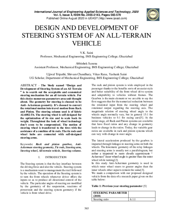 (PDF) Design and Development of Steering System of an All-Terrain Vehicle