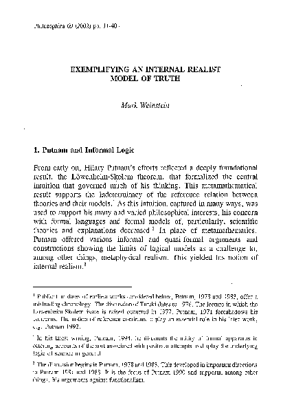 (PDF) Exemplifying an Internal Realist Model of Truth