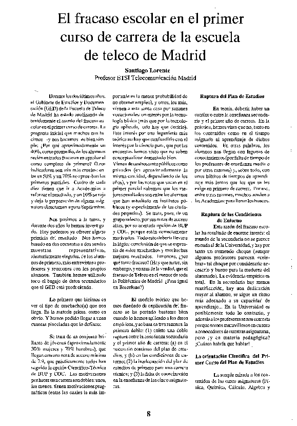 (PDF) El Fracaso escolar en el primer curso de carrera de la Escuela de teleco de Madrid ...