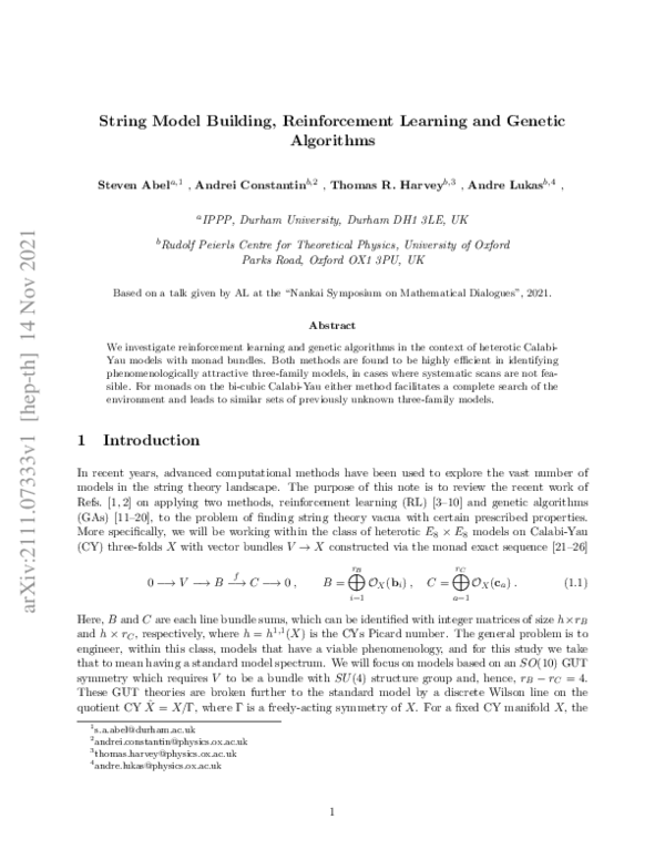 (PDF) String Model Building, Reinforcement Learning and Genetic Algorithms