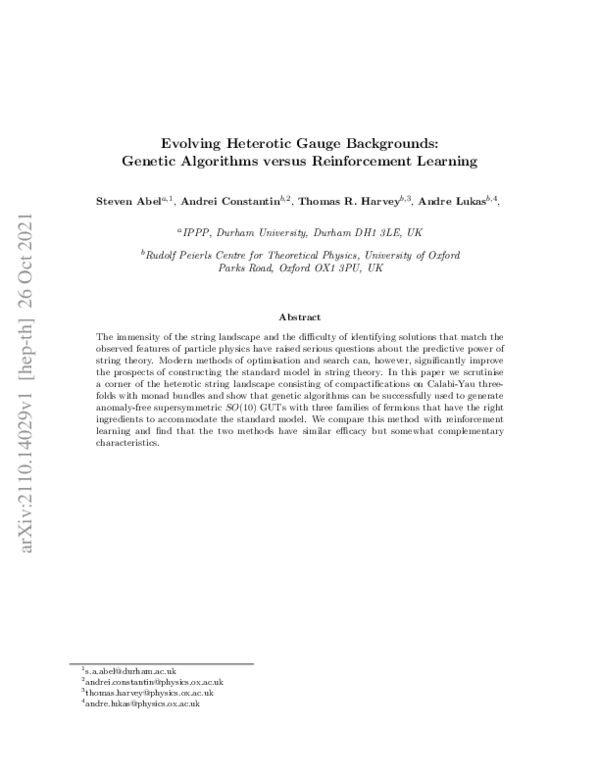 (PDF) Evolving Heterotic Gauge Backgrounds: Genetic Algorithms versus ...