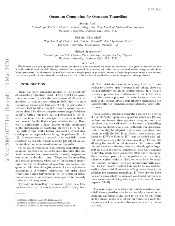 (PDF) Quantum computing for quantum tunneling