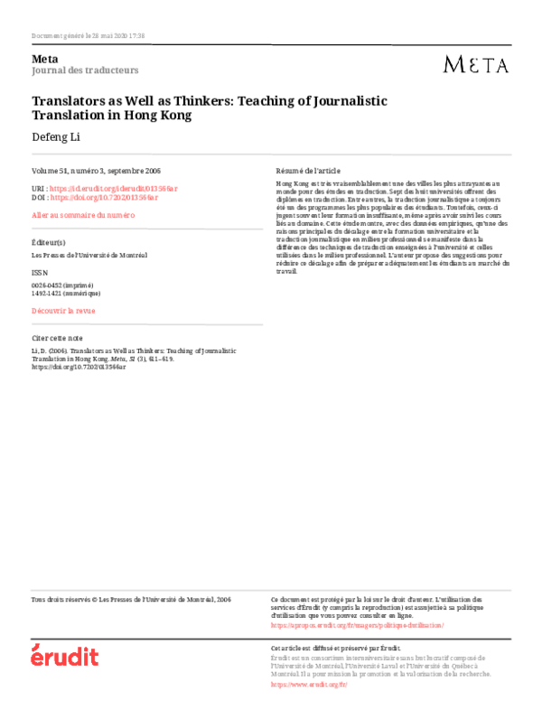 (PDF) Translators as Well as Thinkers: Teaching of Journalistic ...