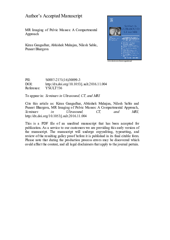 (PDF) Magnetic Resonance Imaging of Pelvic Masses: A Compartmental Approach