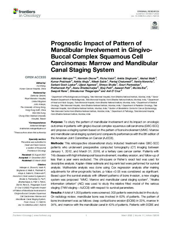 (PDF) Prognostic Impact of Pattern of Mandibular Involvement in Gingivo ...