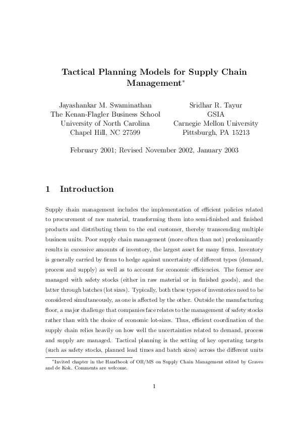 (PDF) Tactical Planning Models for Supply Chain Management