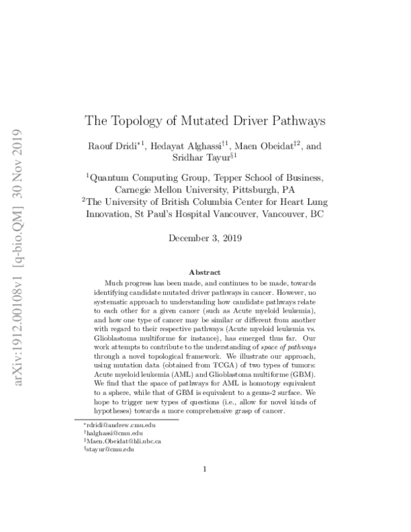 (PDF) The Topology of Mutated Driver Pathways