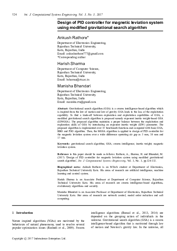 Pdf Design Of Pid Controller For Magnetic Leviation System Using Modified Gravitational Search