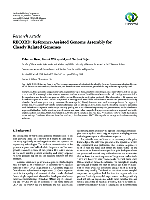(PDF) RECORD: Reference-Assisted Genome Assembly for Closely Related ...