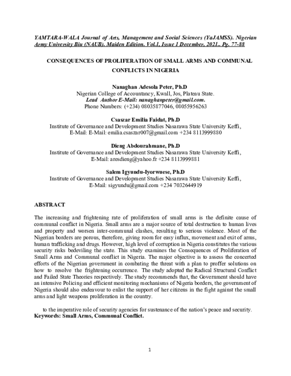 (DOC) CONSEQUENCES OF PROLIFERATION OF SMALL ARMS AND COMMUNAL ...