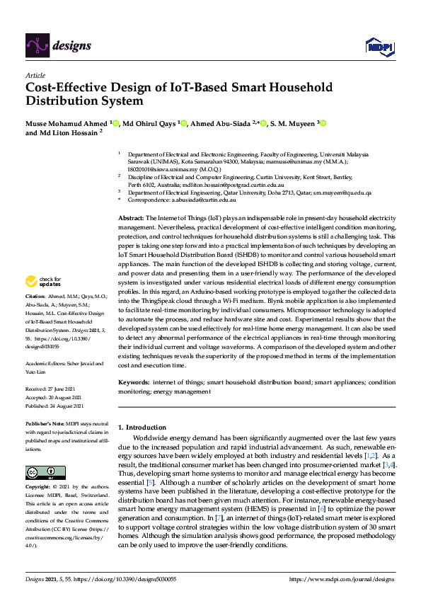 (PDF) Cost-Effective Design of IoT-Based Smart Household Distribution System