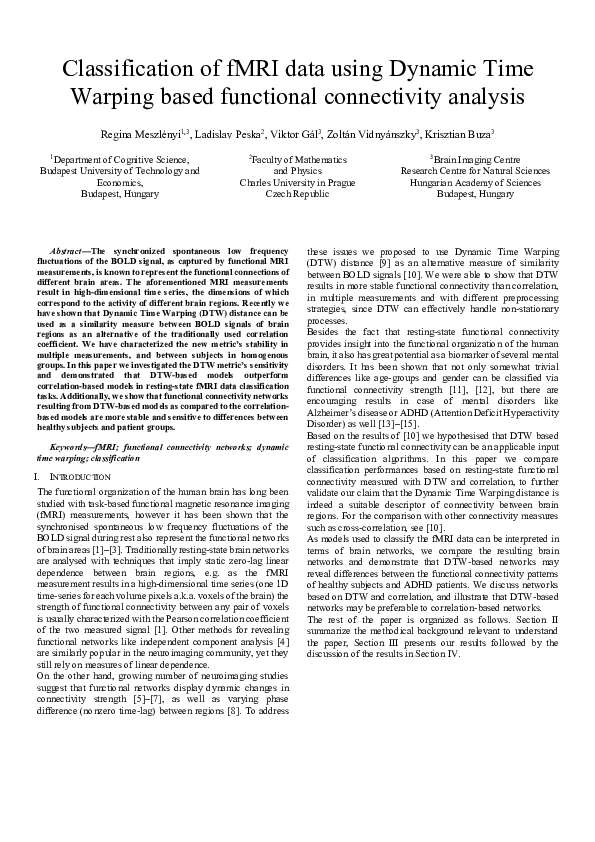 (PDF) Classification of fMRI data using dynamic time warping based ...